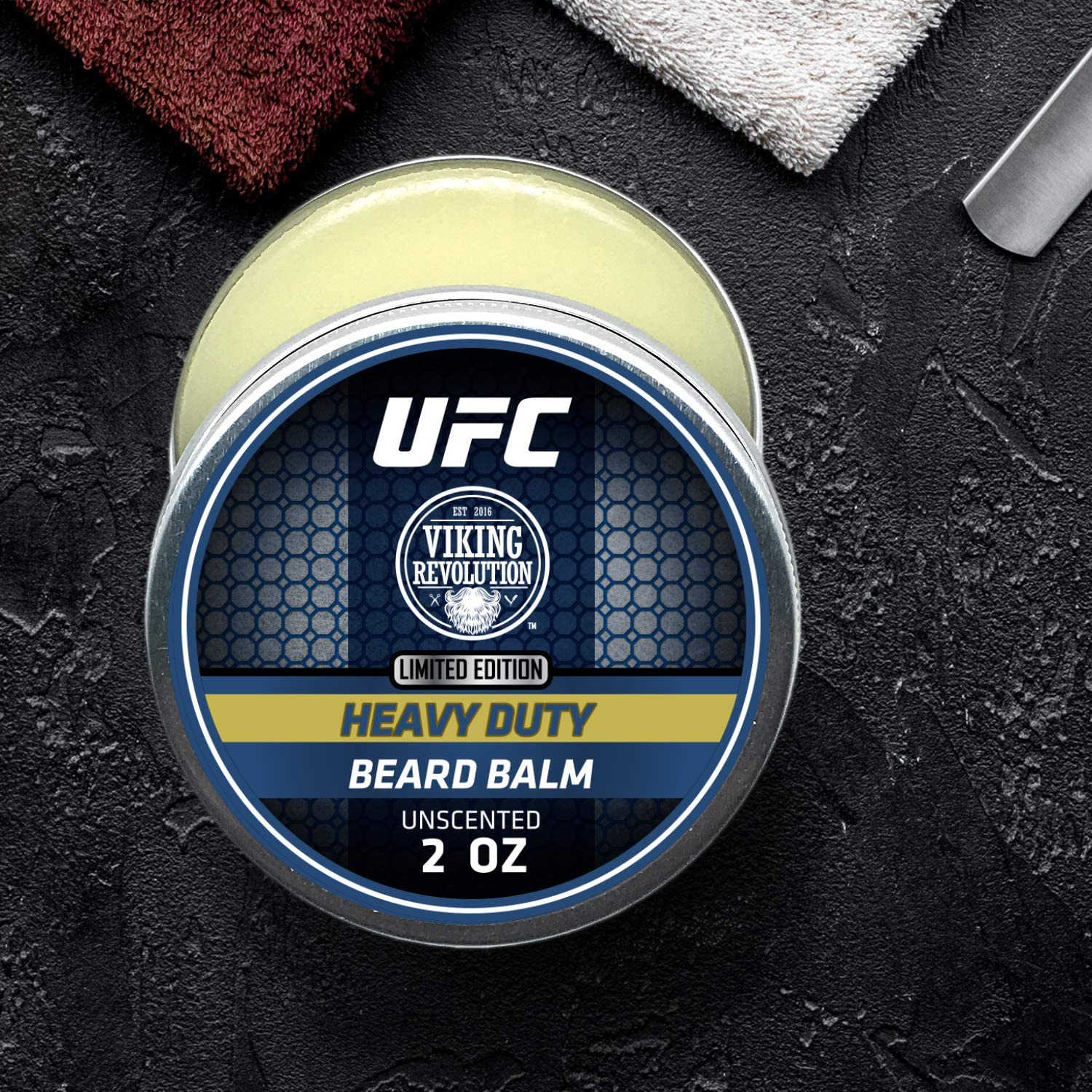 Viking Revolution UFC Heavy Duty Beard Balm Conditioner for Extra Control - Unscented - Styles, Strengthens & Softens Beards & Mustaches - Leave in Conditioner Wax for Men