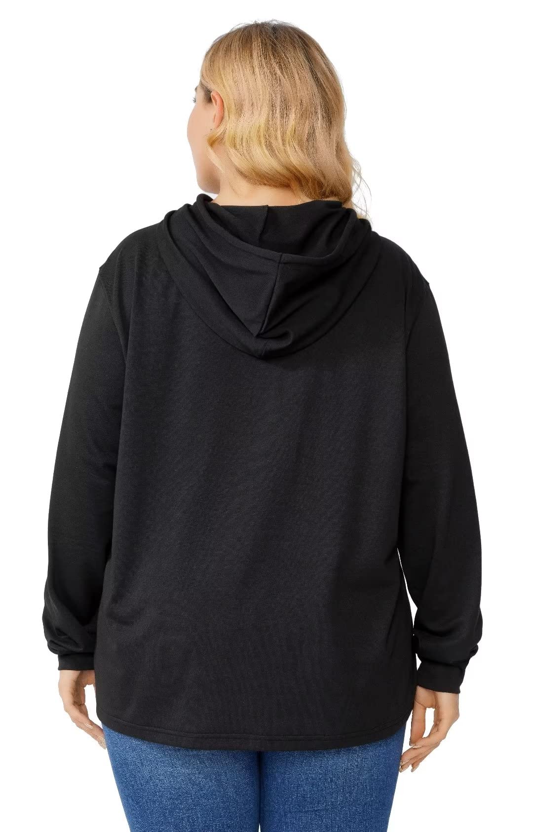 ZERDOCEAN Women's Plus Size Casual Sweatshirts Hoodies Long Sleeve Tunic Tops Pullover with Pockets Black 1X