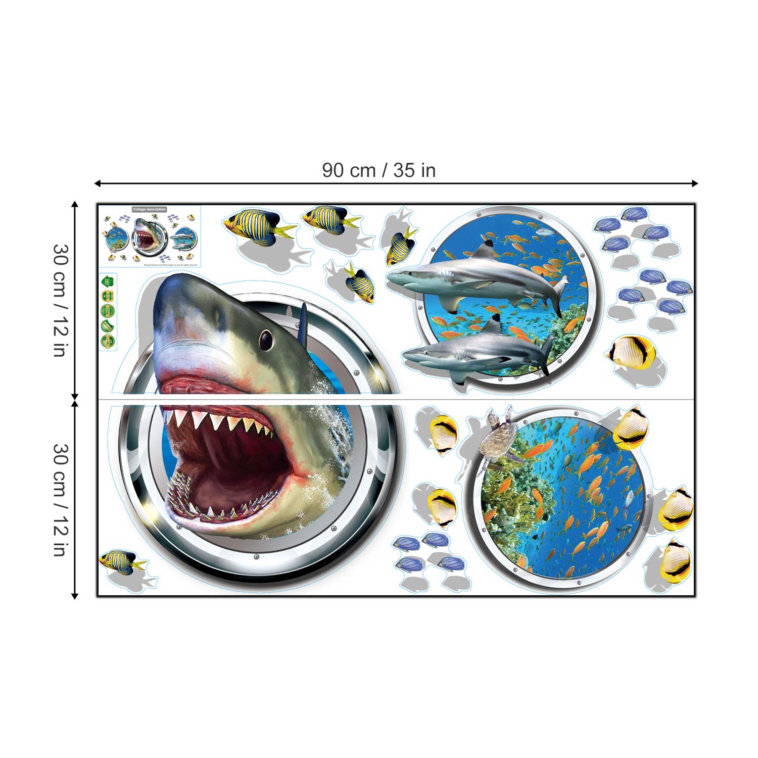 ufengke 3D Shark Broken Wall Stickers Tropical Fish DIY Wall Decals Art Decor for Bedroom Playroom