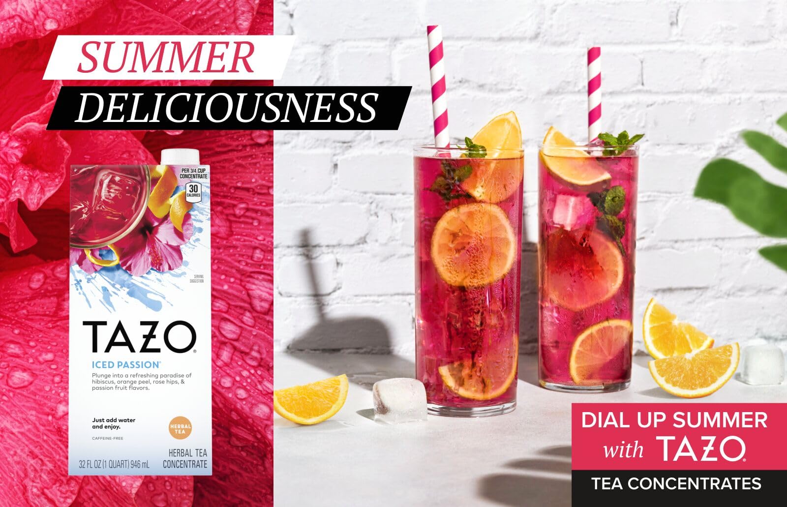 TAZO Iced Passion Herbal Tea Concentrate, Caffeine-Free, Served Iced, 32oz