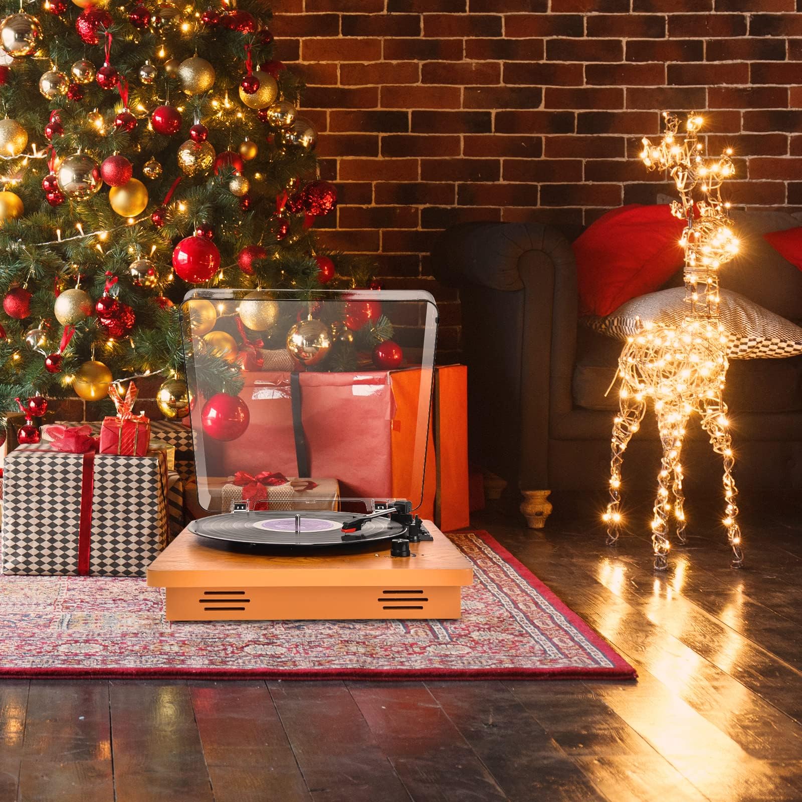 Wrcibo Record Player,Hall-Level Audio Quality Turntable,3-Speed Premium Wood Vinyl Player Suitable for Gift Giving,Home Decoration,Upgraded Stylus Reduces Risk of Record Damage.