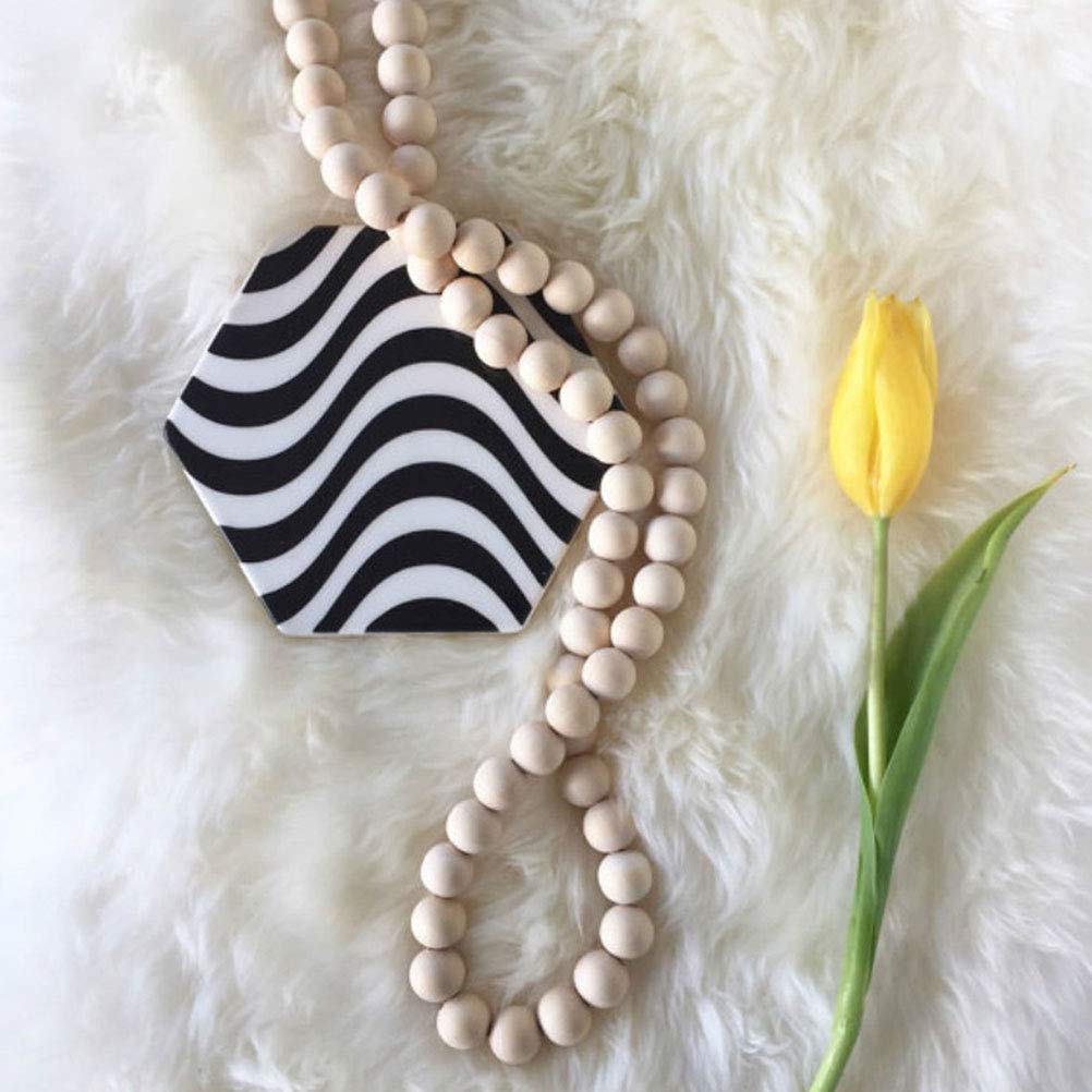 Vosarea Wood Bead Garland Rustic Farmhouse Beads with Tassel Home Wall Hanging Prayer Beads Decor Beads Wooden