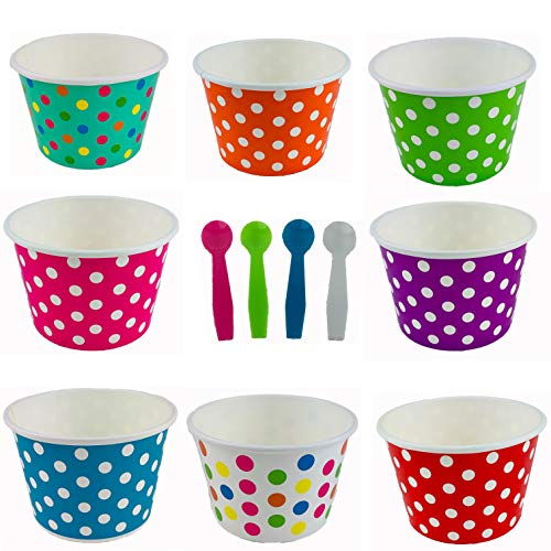 Worlds Paper Ice Cream Cups With Plastic Spoons Polka Dot Paper Yogurt Cups 8oz Mix 50 Set