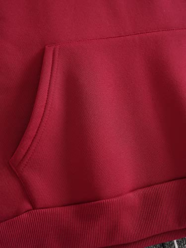 WDIRARA Men's Hand Graphic Print Drawstring Hoodie Long Sleeve Pocket Sweatshirt Back Letter Print Burgundy M