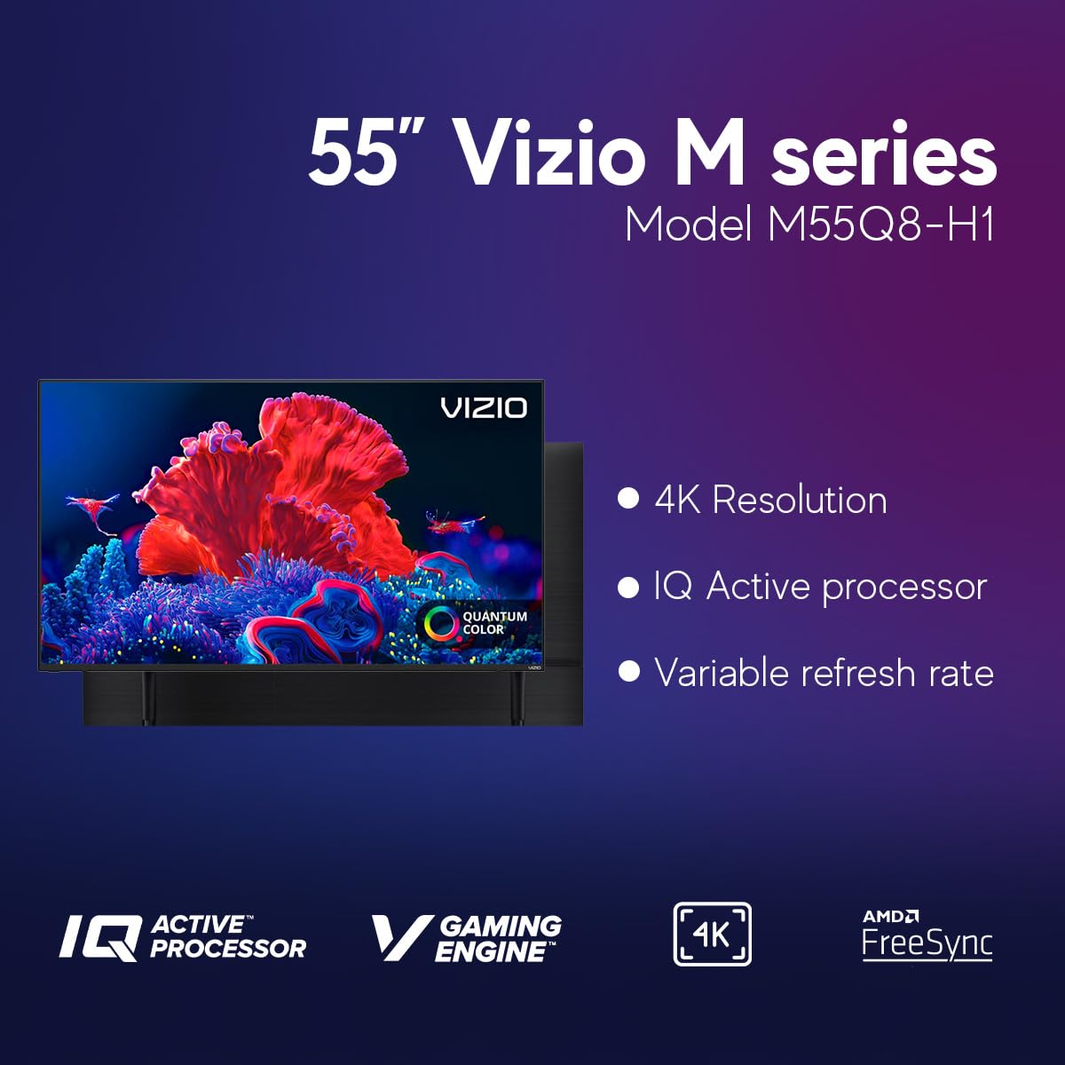 VIZIO 55" M-Series, Class 4K HDR Smart TV, Dolby Vision, HDR10+, AirPlay and Chromecast Built-in + Free Wall Mount (No Stands), M55Q8-H1 (Renewed)