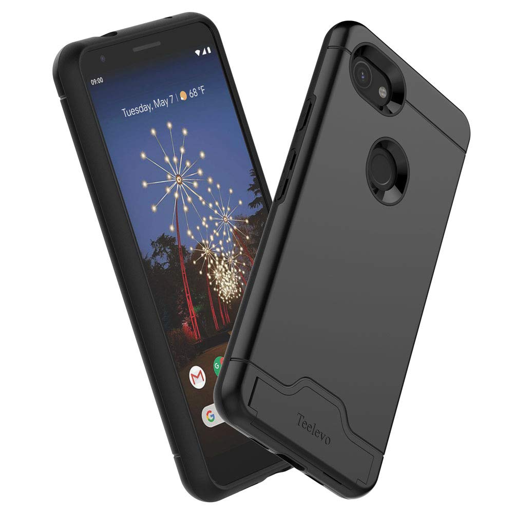 Teelevo Wallet Case for Google Pixel 3a XL, Dual-Layer Case with Hidden Card Storage and Kickstand for Google Pixel 3a XL, Matte Black