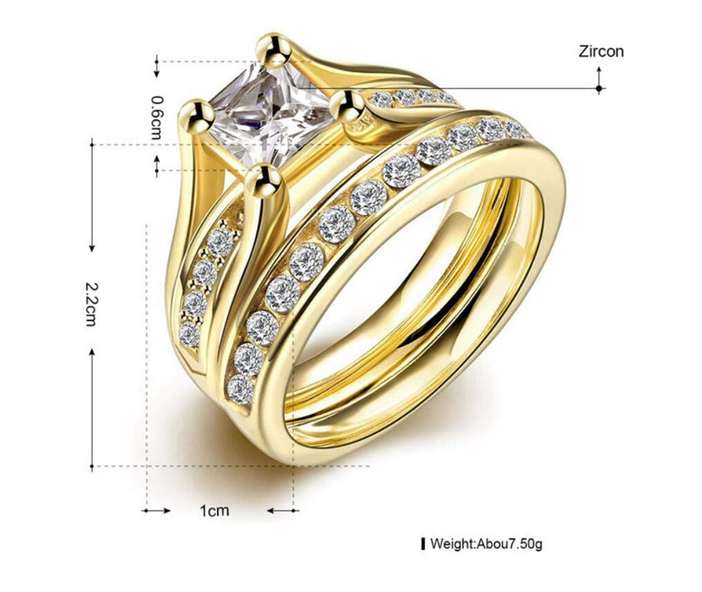 Two Rings His Hers Wedding Ring Sets Couples Rings Women's 10k Yellow Gold Filled White CZ Wedding Engagement Ring Bridal Sets & Men's Stainless Steel Wedding Band