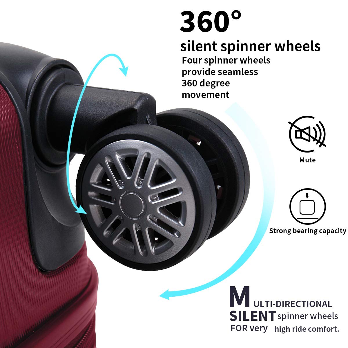 Sandinrayli Hardside Luggage Set, 20" Carry-On, 24" & 28" Suitcase with Spinner Wheel, Lightweight & Durable ABS, Wine Red