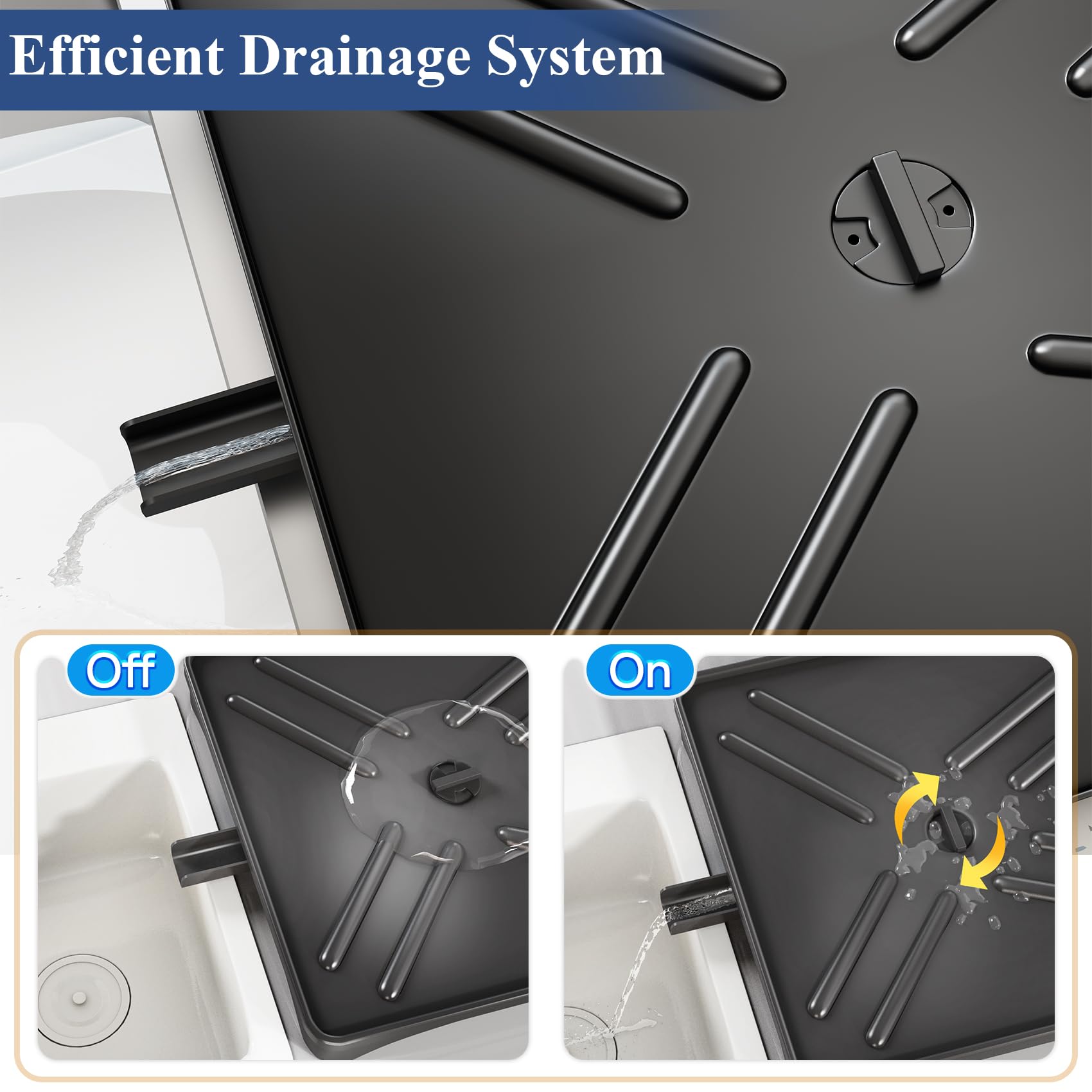 SNTD Dish Drying Rack for Kitchen Counter - Large Dish Rack with Drainboard, Rustproof Dish Drainer with Utensil Holder for Sink, Black