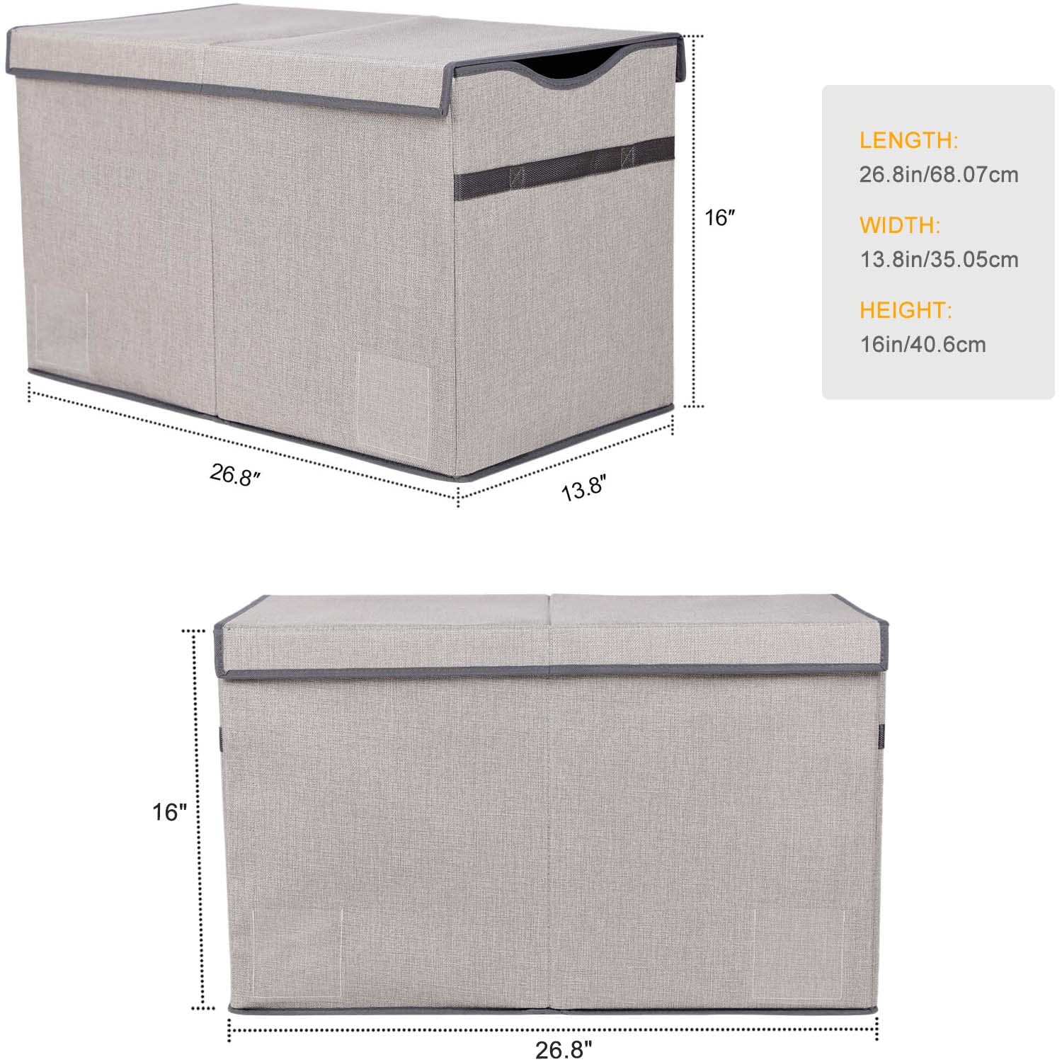 VICTOR'S Kids Toy Box Chest - 2 Pack Large Lightweight Collapsible Toy Storage Organizer Boxes Bins Baskets Dark Grey + Thick Grey, 26.8in x 13.8in x 16in
