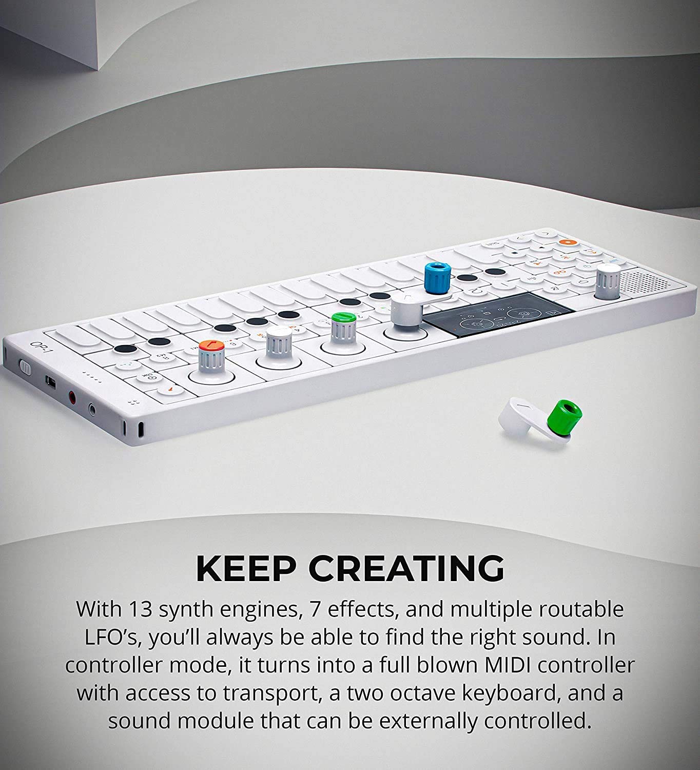 teenage engineering OP-1 Portable Synthesizer, Sampler, and Controller Bundle with Audio Technica ATH-M20x Monitor Headphones, Blucoil USB Wall Adapter, 3' USB Extension Cable, and 3x 7" Aux Cables