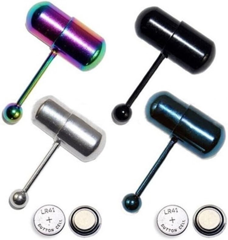 Stainless Steel Vibrating Tongue Ring Barbell Tongue Piercing Jewelry with 2 Batteries (Black)