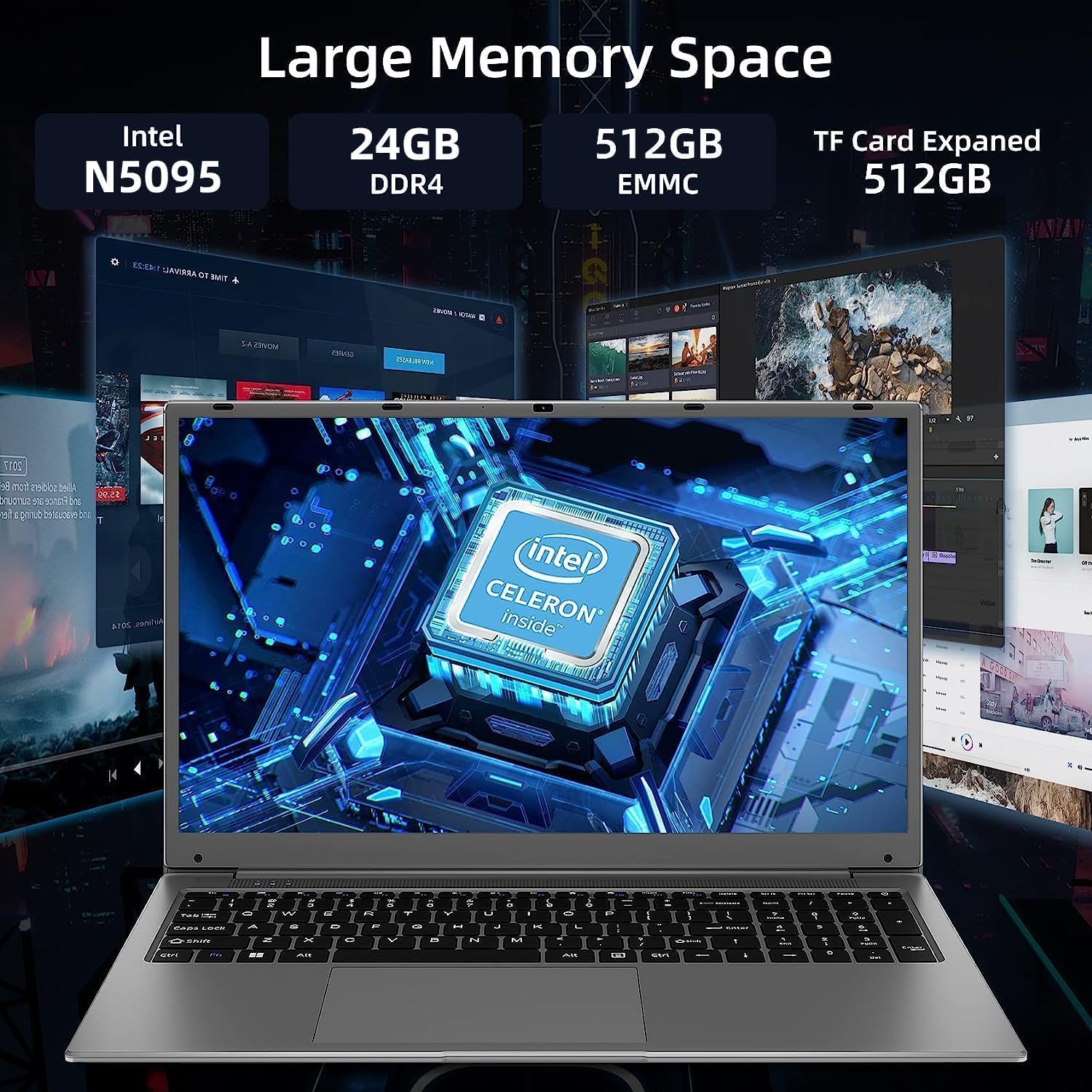 SGIN 17 Inch Laptop, 24GB RAM 512GB SSD Laptops Computer with Intel Celeron Quad Core Processor(Up to 2.9 GHz), IPS Display, Mini HDMI, Webcam, Dual Wi-Fi,Bluetooth, 512GB Expansion
