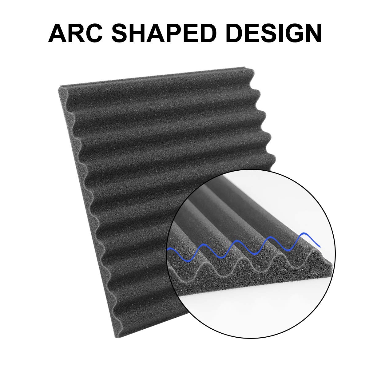 ZHERMAO 12 Pack Acoustic Foam Upgraded Arc Shaped Sound Proof Foam Panels Studio Foam Wedges, 1" X 12" X 12" Soundproof Foam High Density Fireproof Sound Proofing Padding for Wall, Door and Ceiling