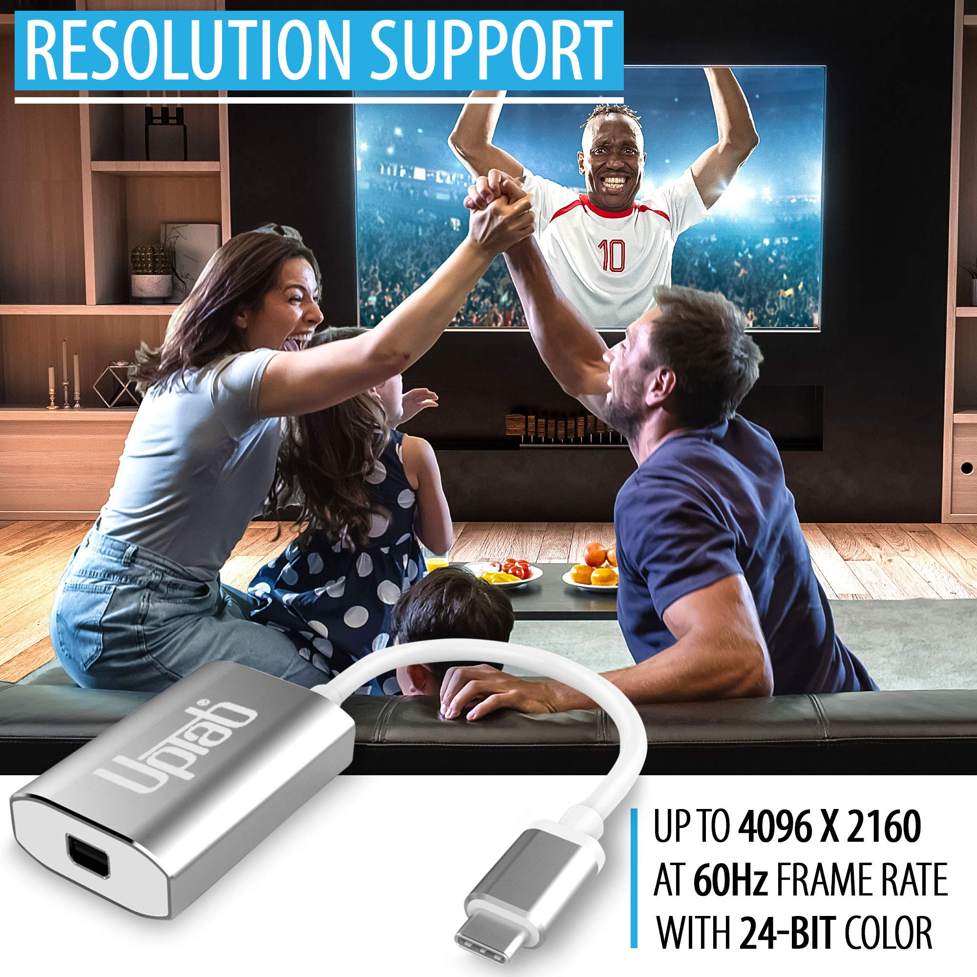 UPTab USB C to Mini DisplayPort Adapter UPTab (4K@60Hz) USB-C/Thunderbolt 3 to MDP Adapter with Power Port for New M2 MacBook Pro/Air, iPad Pro, Mac Mini M1/M2, iMac and More (Silver)