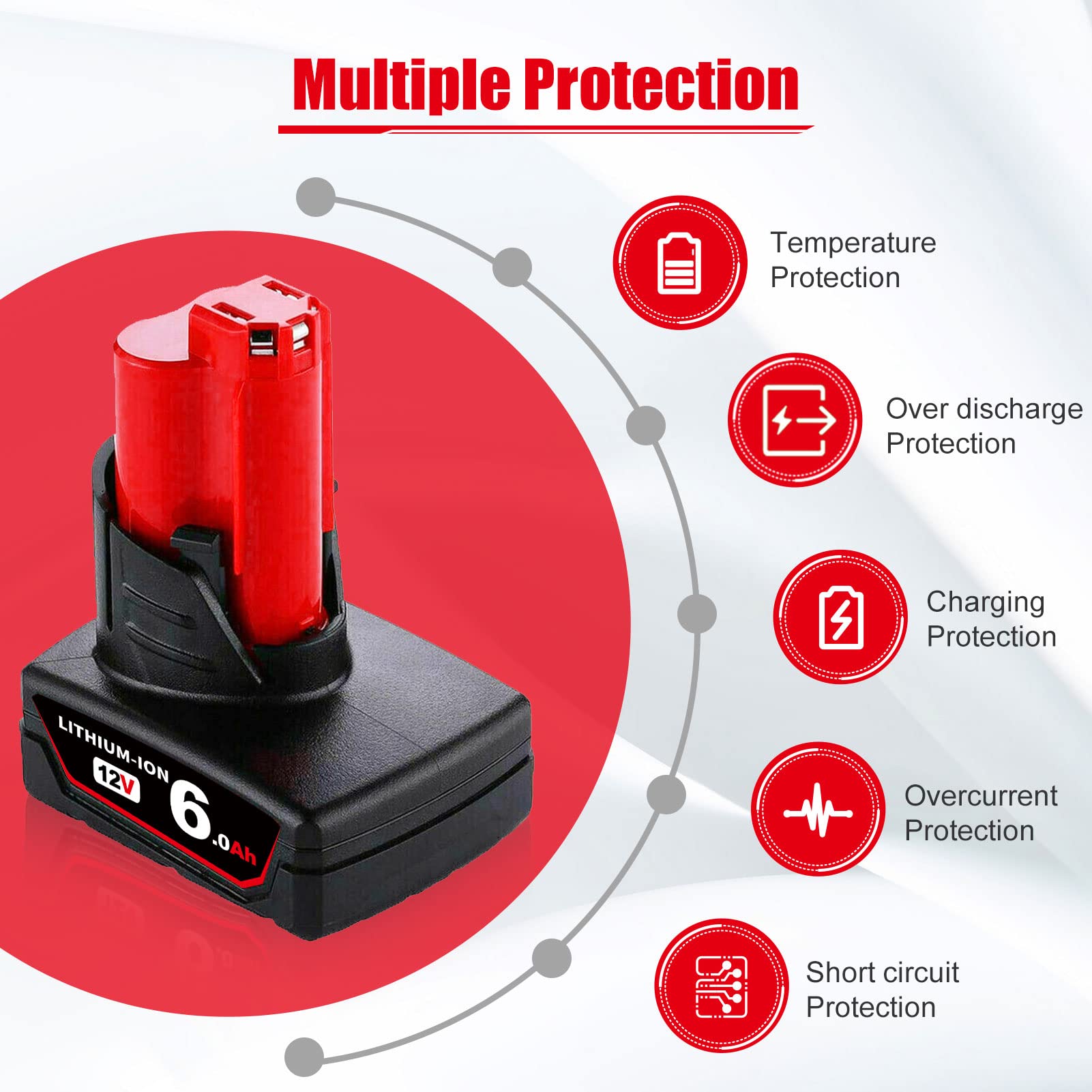 VINIDA 2Packs 12V 6.0Ah Lithium Replacement for Milwaukee M 12 Battery 48-11-2411 48-11-2420 48-11-2401 48-11-2402 48-11-2440 Compatible with Milwaukee Battery 12V Cordless Power Tools
