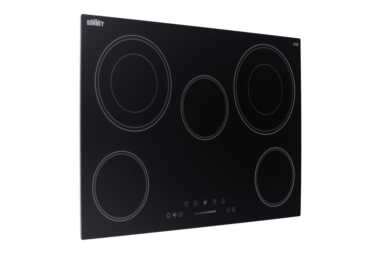 Summit Appliance CR5B30T8W 30" Wide 5-Burner Radiant Cooktop, White, Ceramic Glass Surface, Digital Touch Controls, 9 Power Levels, Programmable Timer, Residual Heat Indicator, 208-240v Operation