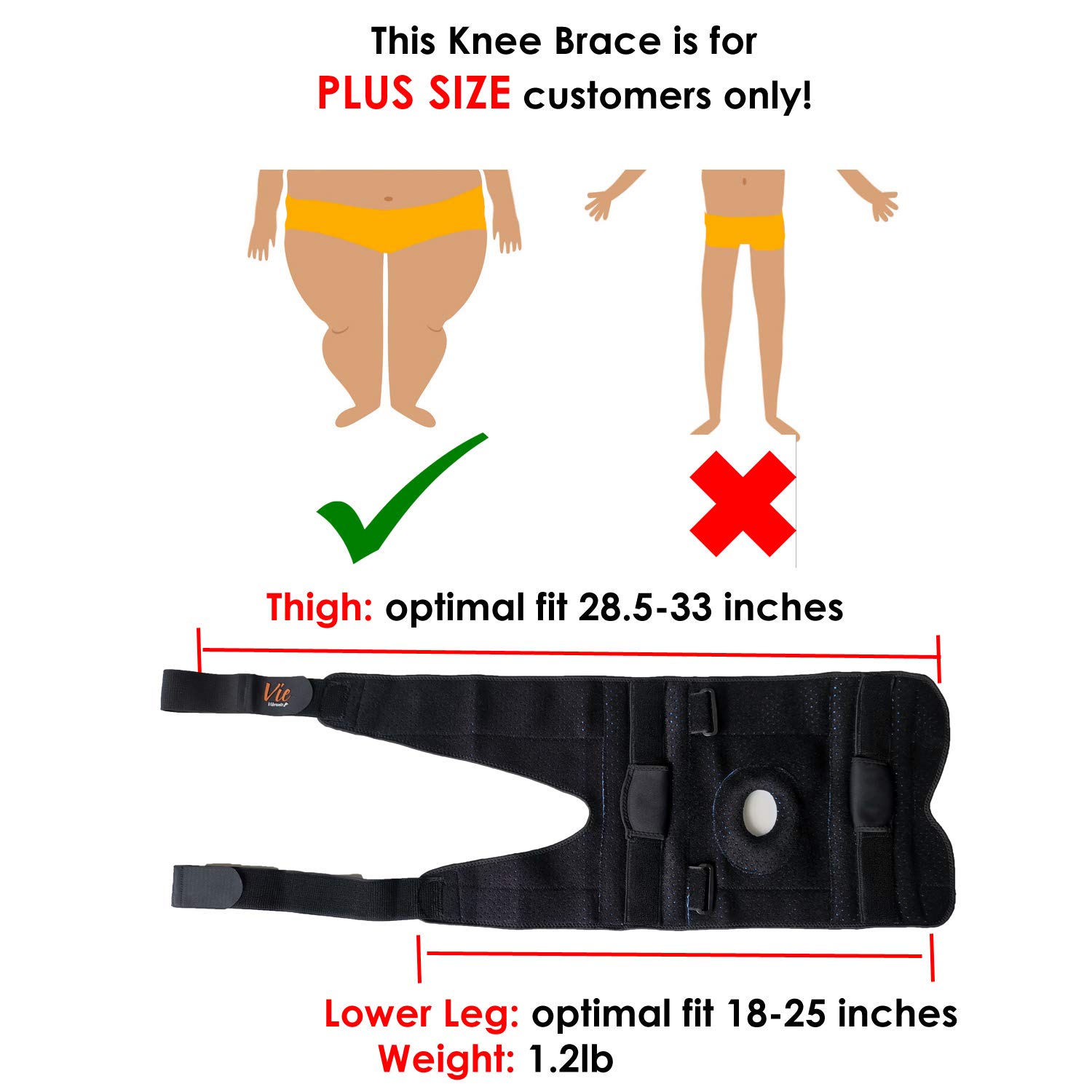 VieVibrante Plus Size Knee Brace Exclusive - Hinged Side Closing Design for Fast Easy Wearing. Designed for Plus Size Men and Women, Provides Great Stabilization, Support, Non Slip & Non Bulky 3