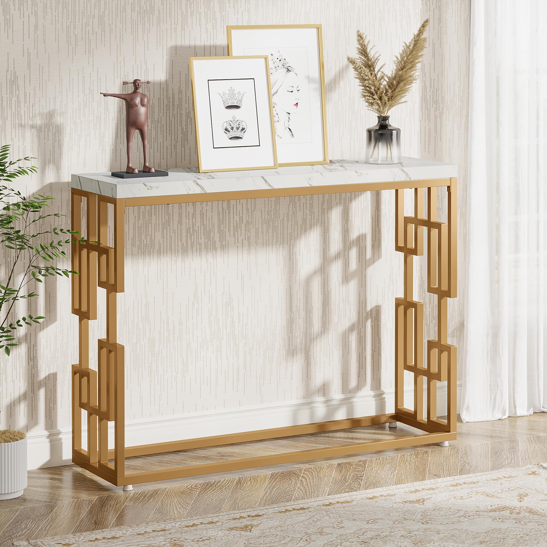 Tribesigns Gold Console Table, Modern 42.5" Sofa Tables Entryway Hallway Foyer Table, White Faux Marble Tabletop Sofa Table Behind Couch with Gold Metal Legs for Living Room, Easy Assembly
