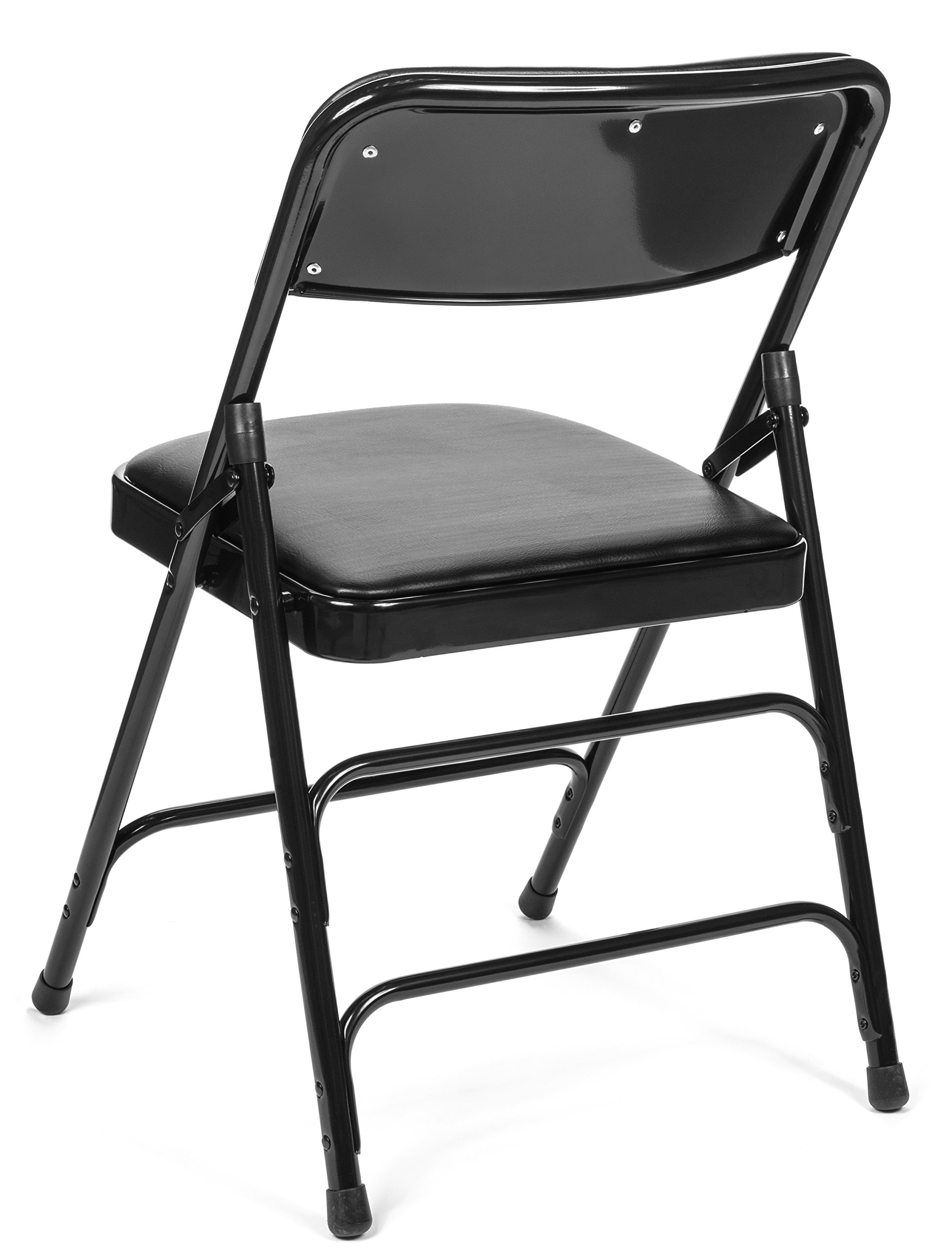 XL Series Vinyl Upholstered Folding Chair (4 Pack) - Heavy Duty 1.25" Thick Padded Seat and Back, Triple Braced - Quad Hinging, 300 lb Tested (Black)