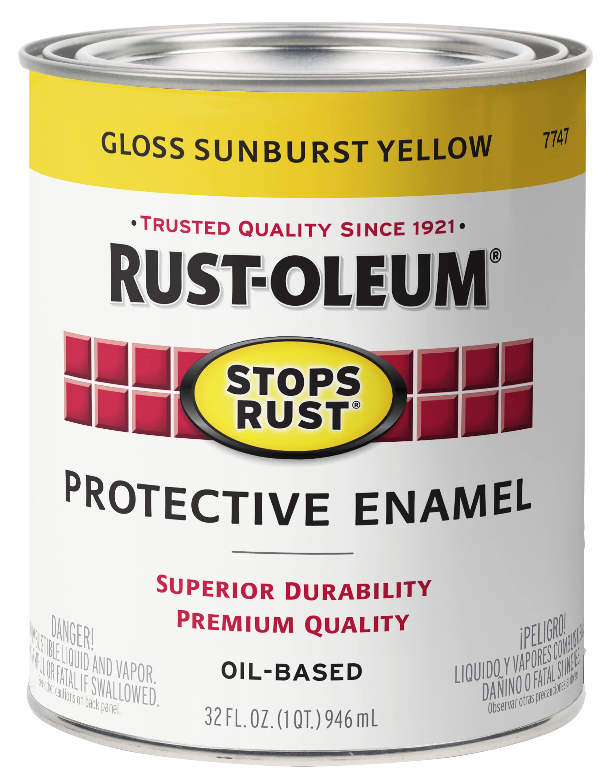 Rust-Oleum 7747502-2PK Stops Rust Brush On Paint, Quart (2 Pack), Gloss Sunburst Yellow, 2 Can