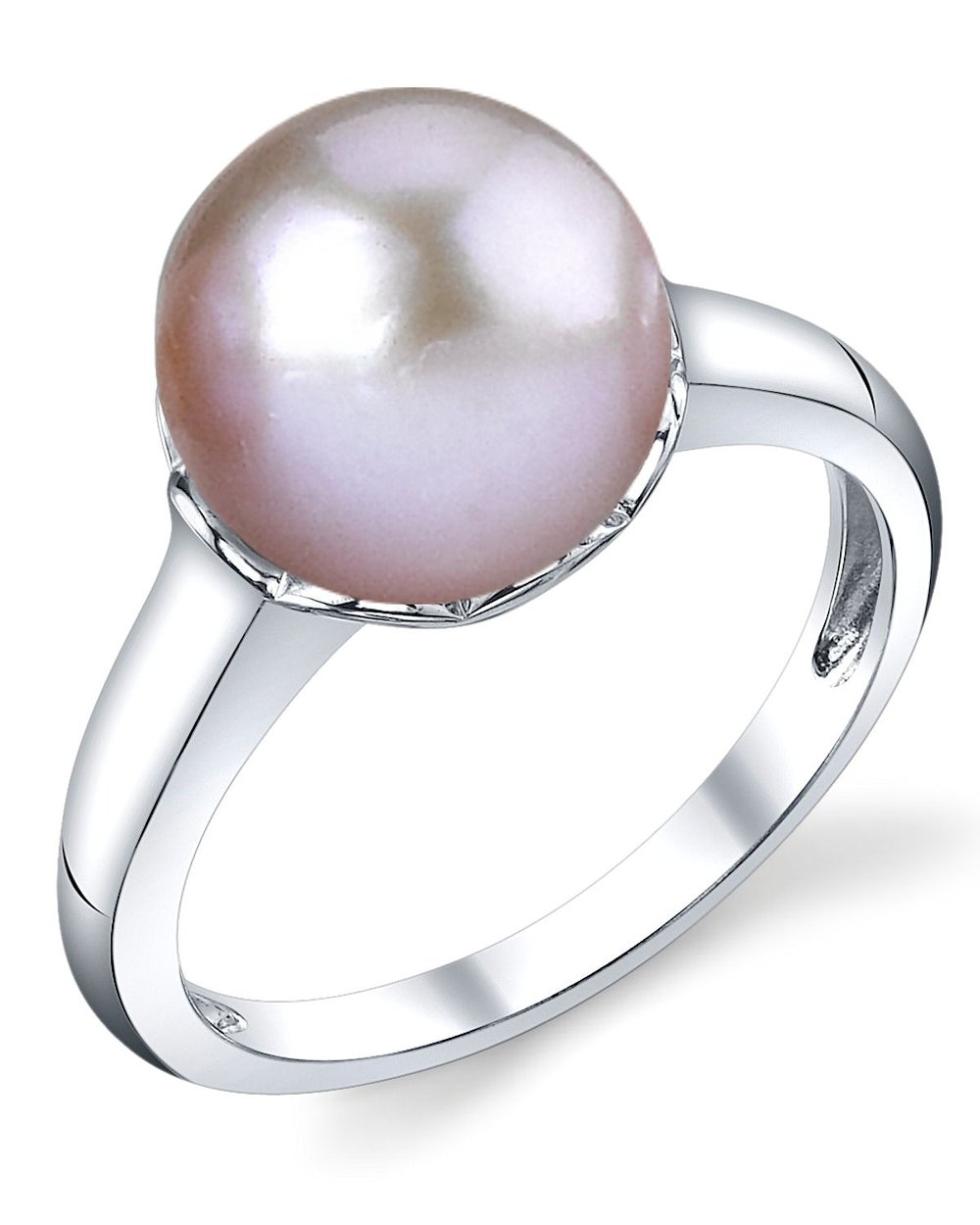 The Pearl Source 10-11mm Genuine Pink Freshwater Cultured Pearl Laurel Ring for Women