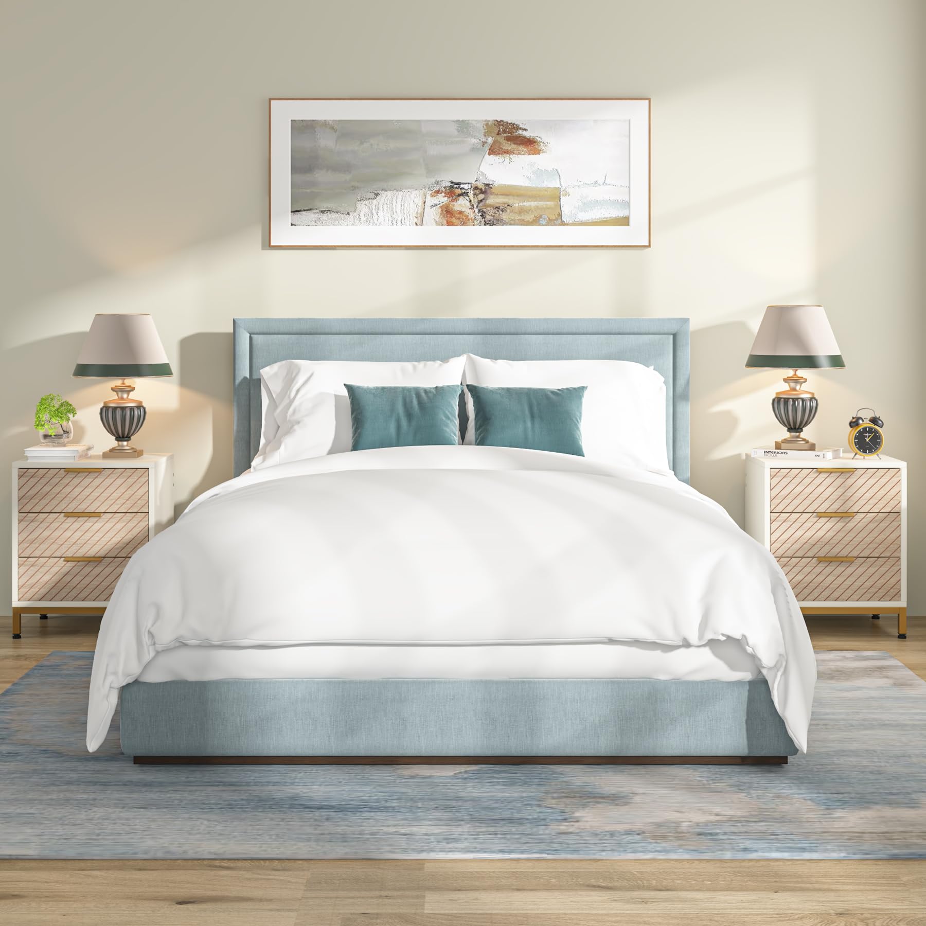 Tribesigns Night Stands for Bedrooms, White and Gold Light Wood Grain Nightstands with 3 Drawers Bedside End Tables Storage for Bedroom