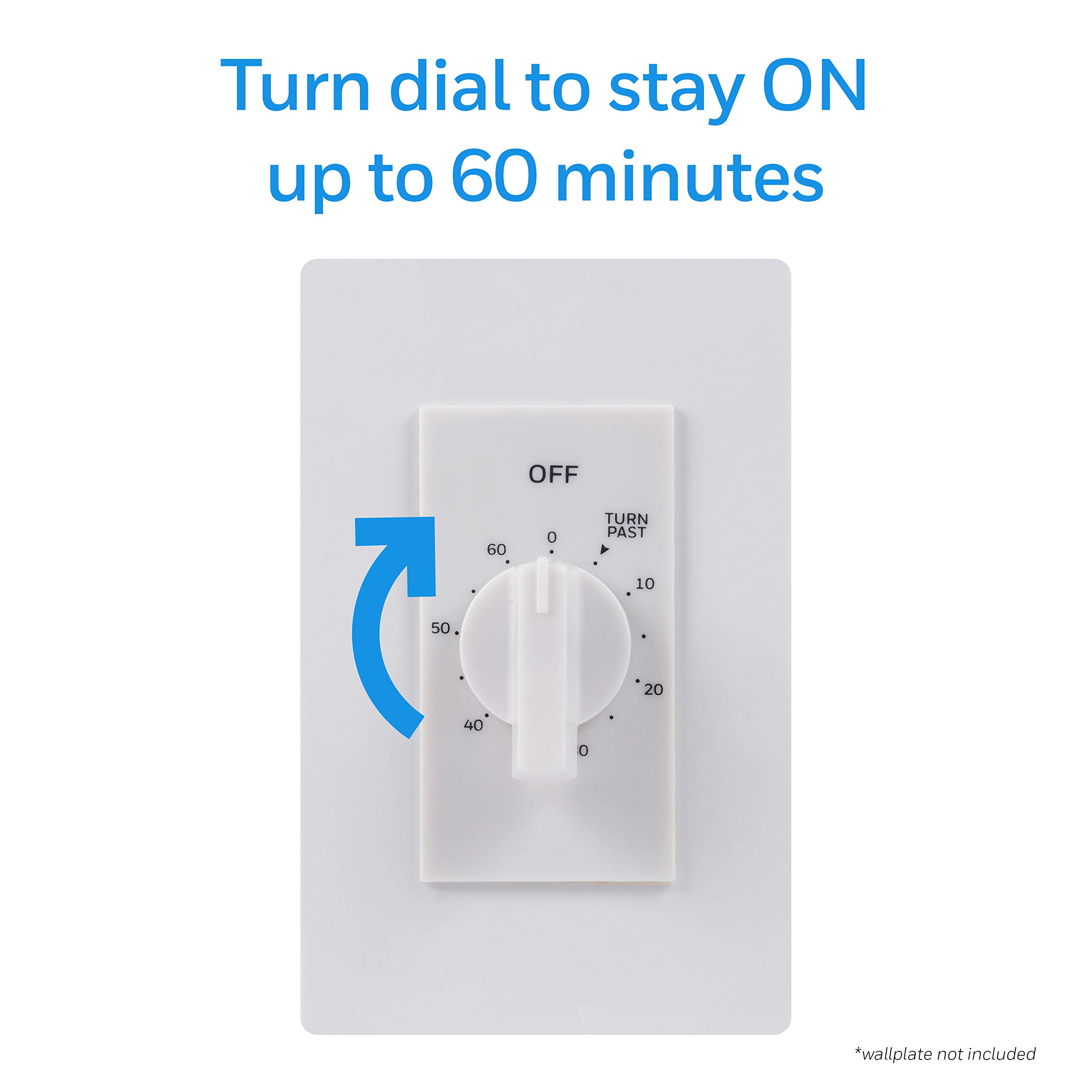 UltraPro 60-Minute Countdown in-Wall Timer, Mechanical Switch, Spring Wound, No Neutral Wire Needed, Single-Pole, Ideal for Lights, Exhaust Fans, Heaters, Pumps, White, 2 Pack, 47977