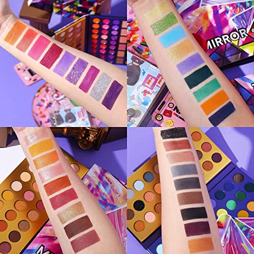 UCANBE 5pcs Eyeshadow Makeup Set -114 Shades MIRROR Eye Shadow Palette, 15 Soft Brushes Set, 1 Eye Primer Base, 2 Make up Blending Sponges, All In One Gift Kit