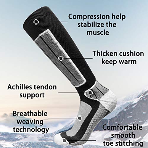 Ski Socks High Performance Thick Snow Skiing Socks- Thickening Warm Outdoor Wool Sports Stocking for Skiing Hiking Snowboard (L, Black 3pair)
