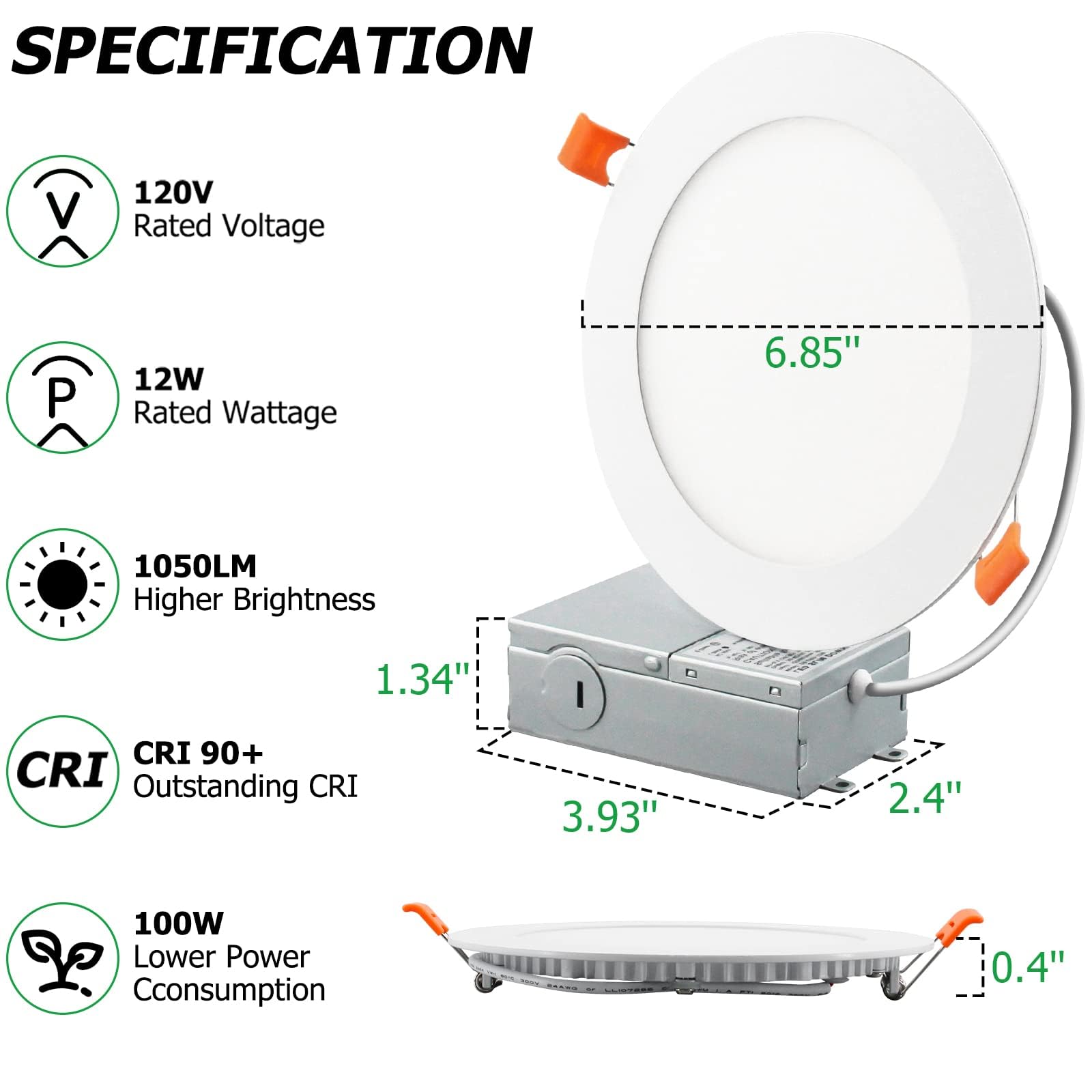 TDLOL 12Pack 5000K/4000K/3000K CCT Selectable 6 Inch Ultra Thin Recessed Light with Junction Box, 100W Equivalent Dimmable Slim Downlight, 950LM High Brightness Recessed Light Fixtures-ETL Listed