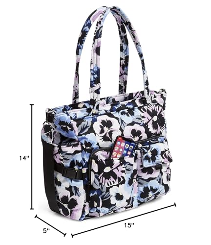 Vera Bradley Women's Cotton Utility Tote Bag, Plum Pansies - Recycled Cotton, One Size