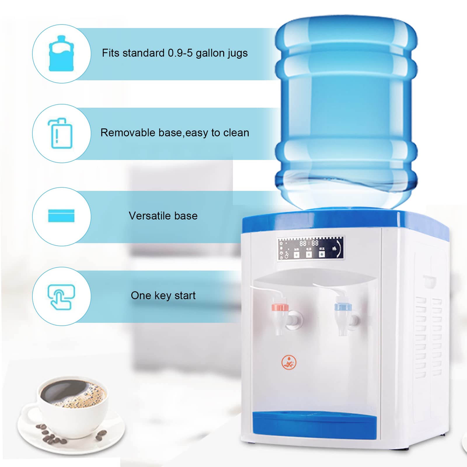 SHIOUCY Top Loading Water Cooler Dispenser - Desktop Electric Hot and Cold Dispenser,3 Temperature Settings Boiling Ice Water（46-59℉）for 1 to 5 Gallon Bottles, 10.6*9.4*14.1inch, Pale Gold 550w