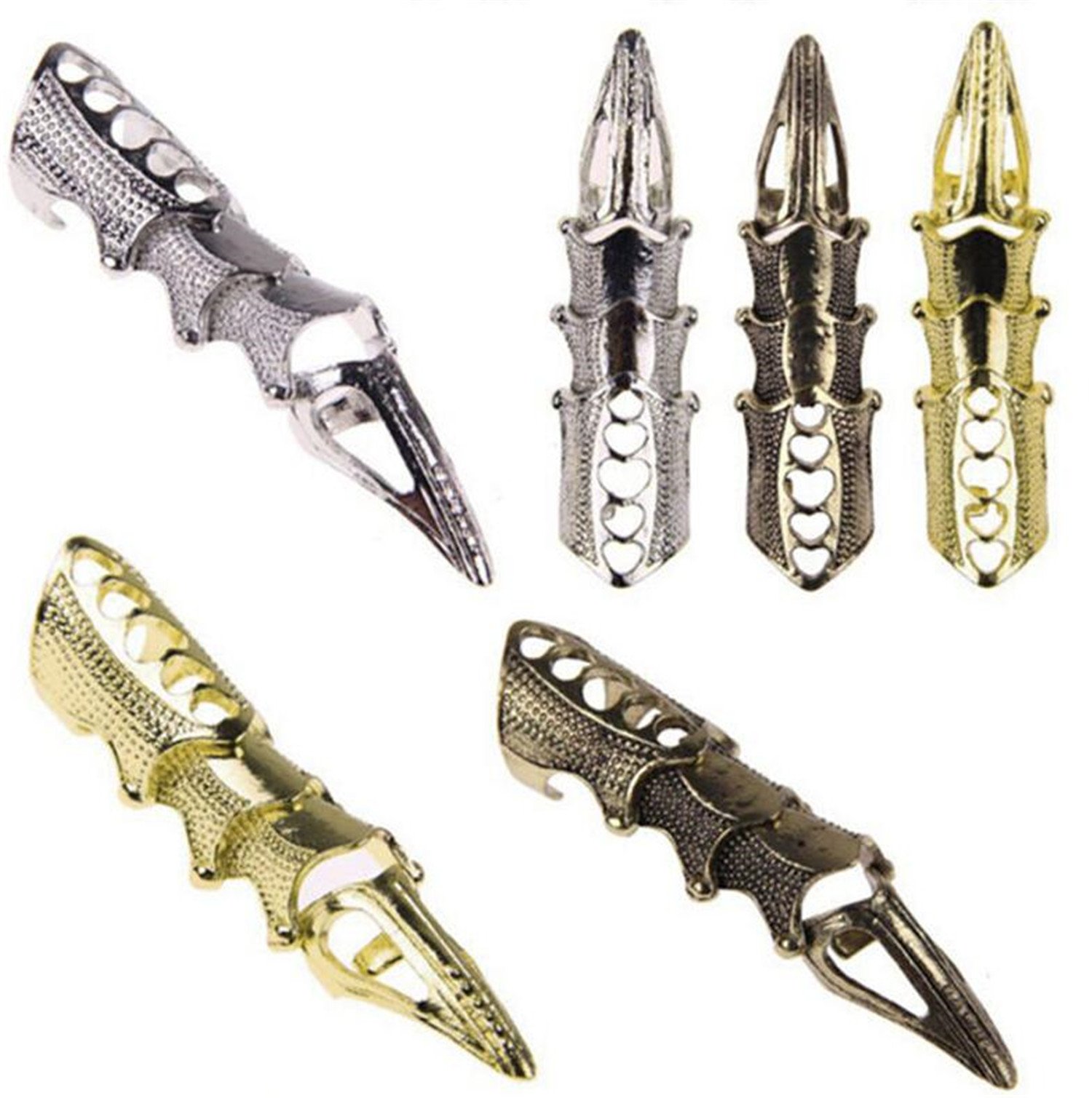 wiipujewelry Wiipu Punk Gothic Full Finger Armor Talon Claw Robot Metal Armoring Joint Knuckle Ring(A1314) (Silver)