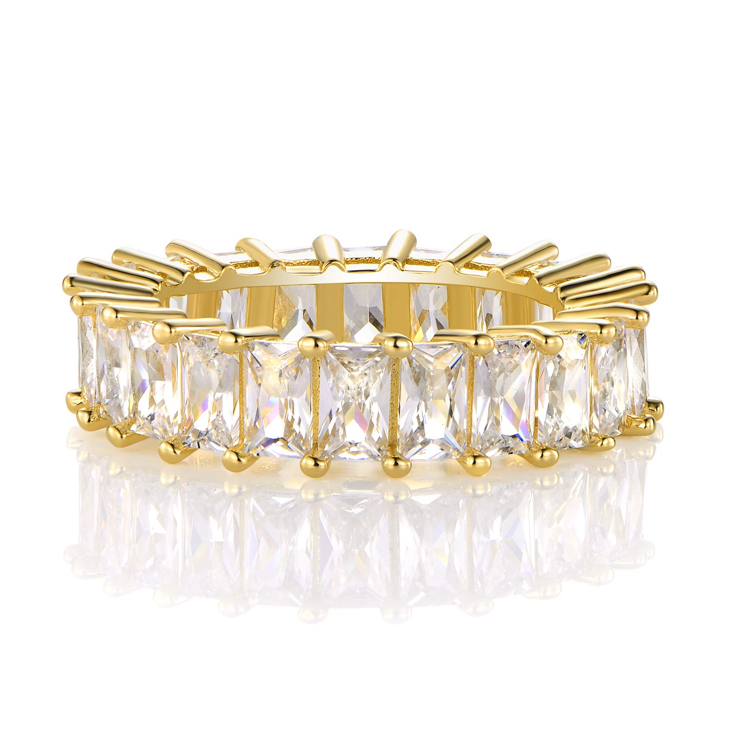 XBRN 14K Gold Plated Ring Cubic Zirconia Emerald Cut Statement Eternity Ring Band for Women men (7)