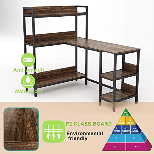 Umekesa L Shaped Desk with Hutch and Storage, 55" Large Corner Computer Office Desk with Shelves Bookshelf Study Writing Table PC Gaming Desk Workstation for Home Office, Rustic Walnut