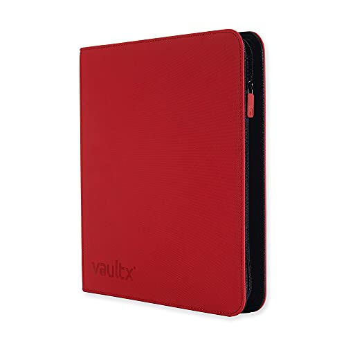 Vault X Premium Exo-Tec Zip Binder 12 Pocket, 20 Double-Sided Pages for 480 Side-Loading Slots for Board, Collectible or Trading Card Game Protective Folder Album (Red)