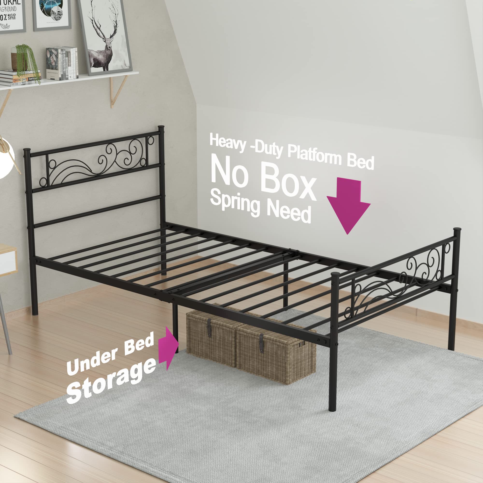 Weehom Twin Size Platform Bed Frame with Flower Design,Strong Metal Slats Support Assembly no box spring needed Gold