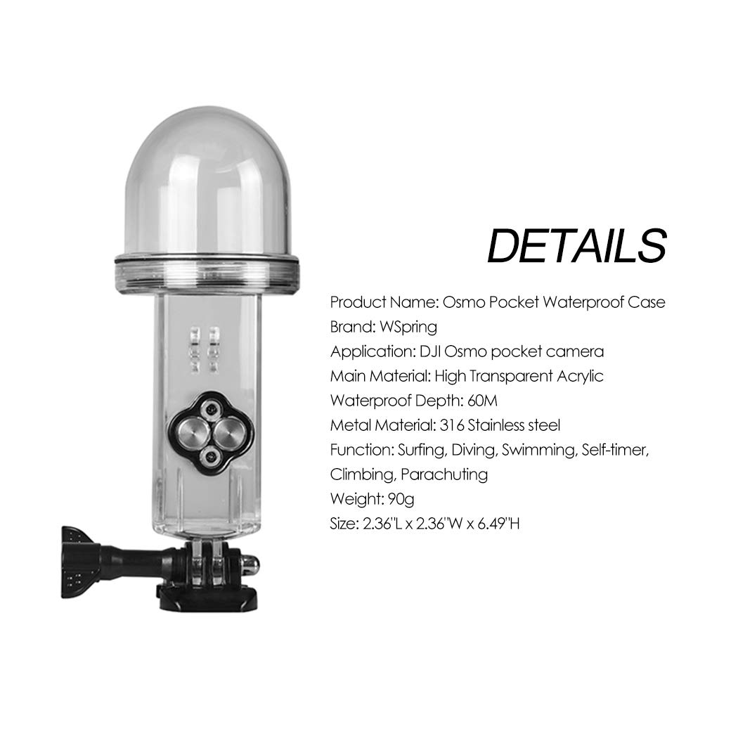 WSpring Waterproof Housing Case for DJI Osmo Pocket Accessories, 60M Underwater Diving Protective Housing Shell Accessory Kit (Not for The Osmo Pocket 2)