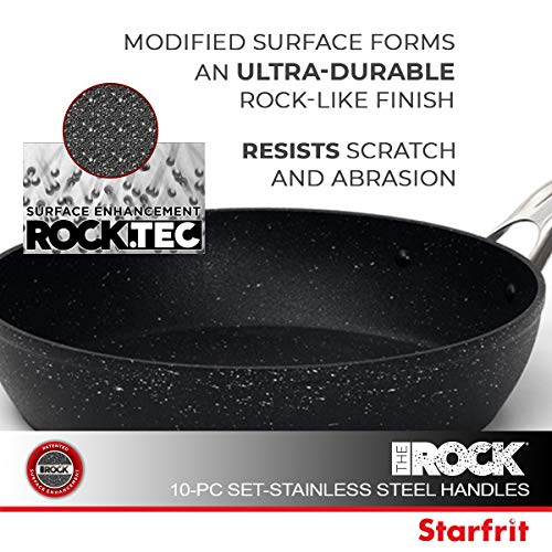 THE ROCK by Starfrit 10-Piece Cookware Set with Stainless Steel Handles, Black