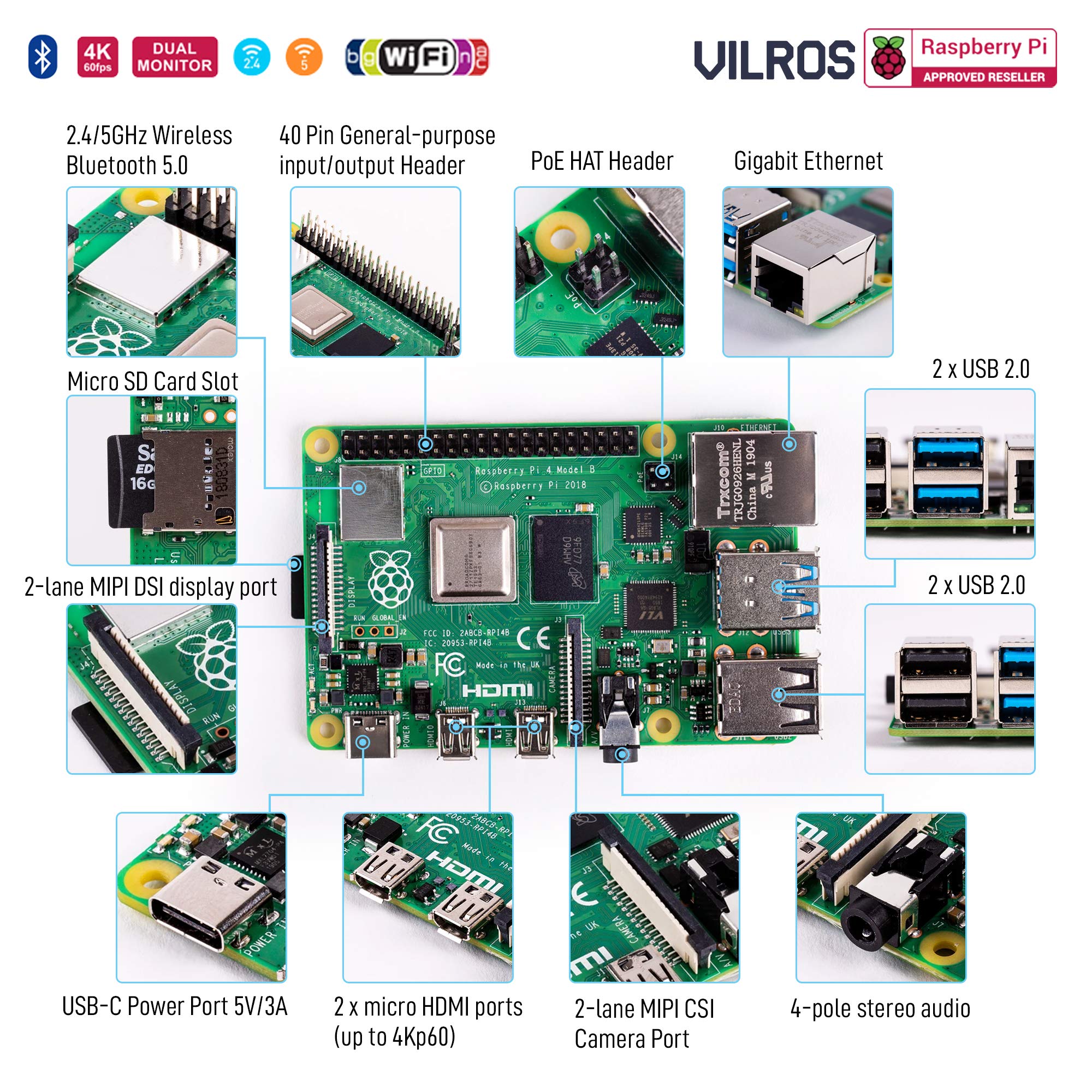 Vilros Raspberry Pi 4 8GB Basic Starter Kit with Fan Cooled Heavy Duty Aluminum Alloy Case (Silver)