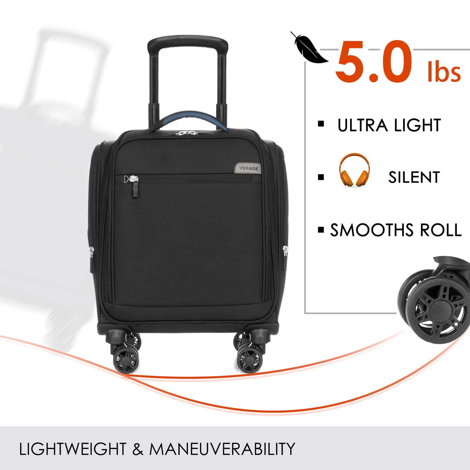 Verage Carry On Underseat Luggage with Wheels & USB Port, Wheeled Spinner Bag Carry-on Luggages for Airlines, Lightweight Suitcase Men Women, Pilots and Crew (14-Inch Plus)
