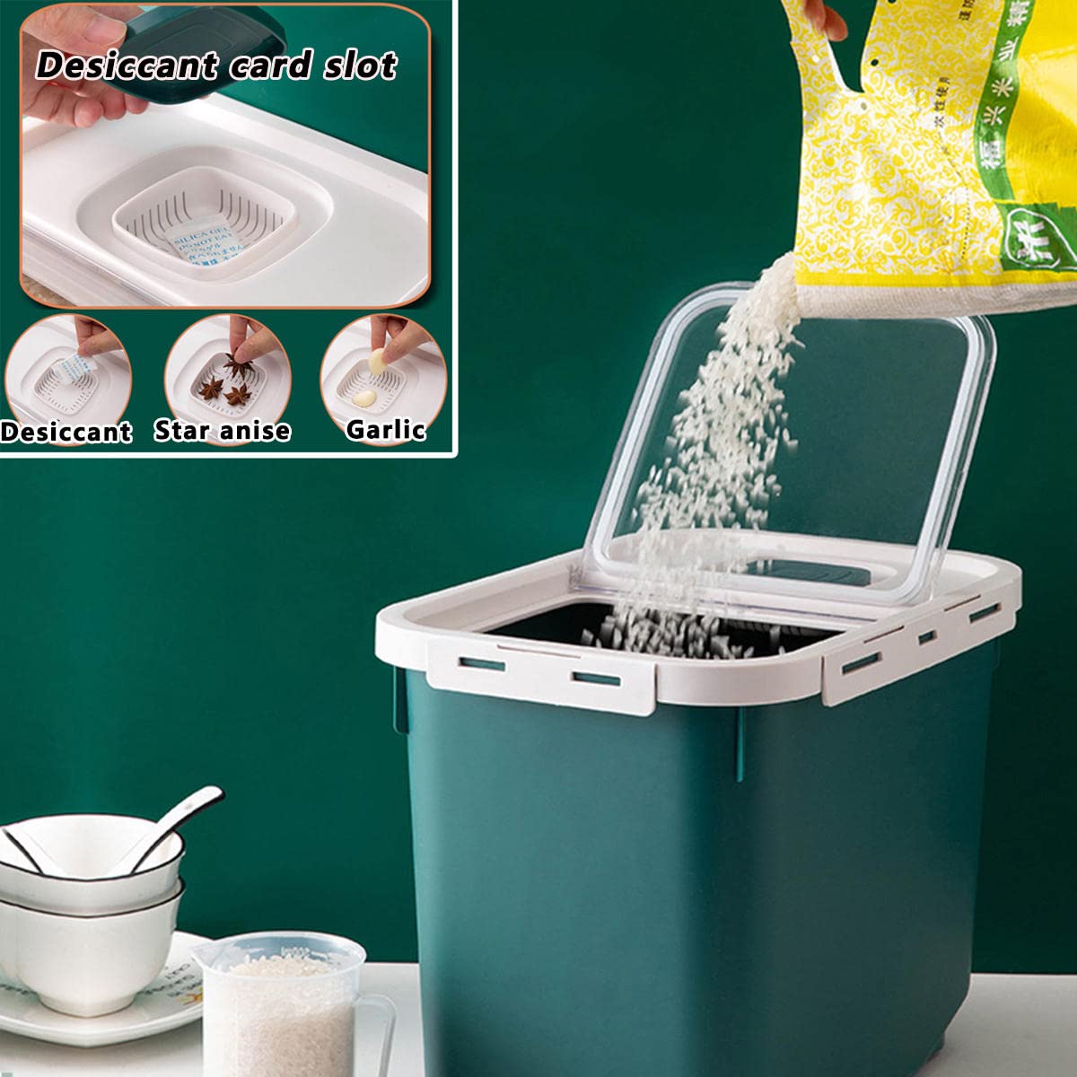 WMGoods 20 lbs Rice Storage Container,Large Capacity Home Rice Container,Rice bin,Rice Airtight Dry Food Storage Containers,for Flour,Cereal,Dry Food Storage,Kitchen Pantry Organization