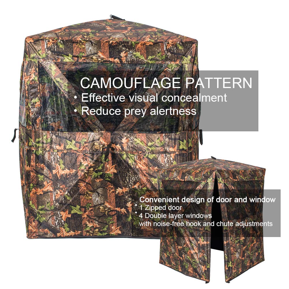 Vulture Pop-up Portable 3 Person Ground Hunting Blinds, 58 x 58 x 67 inches Camo Pattern Oxford Fabric