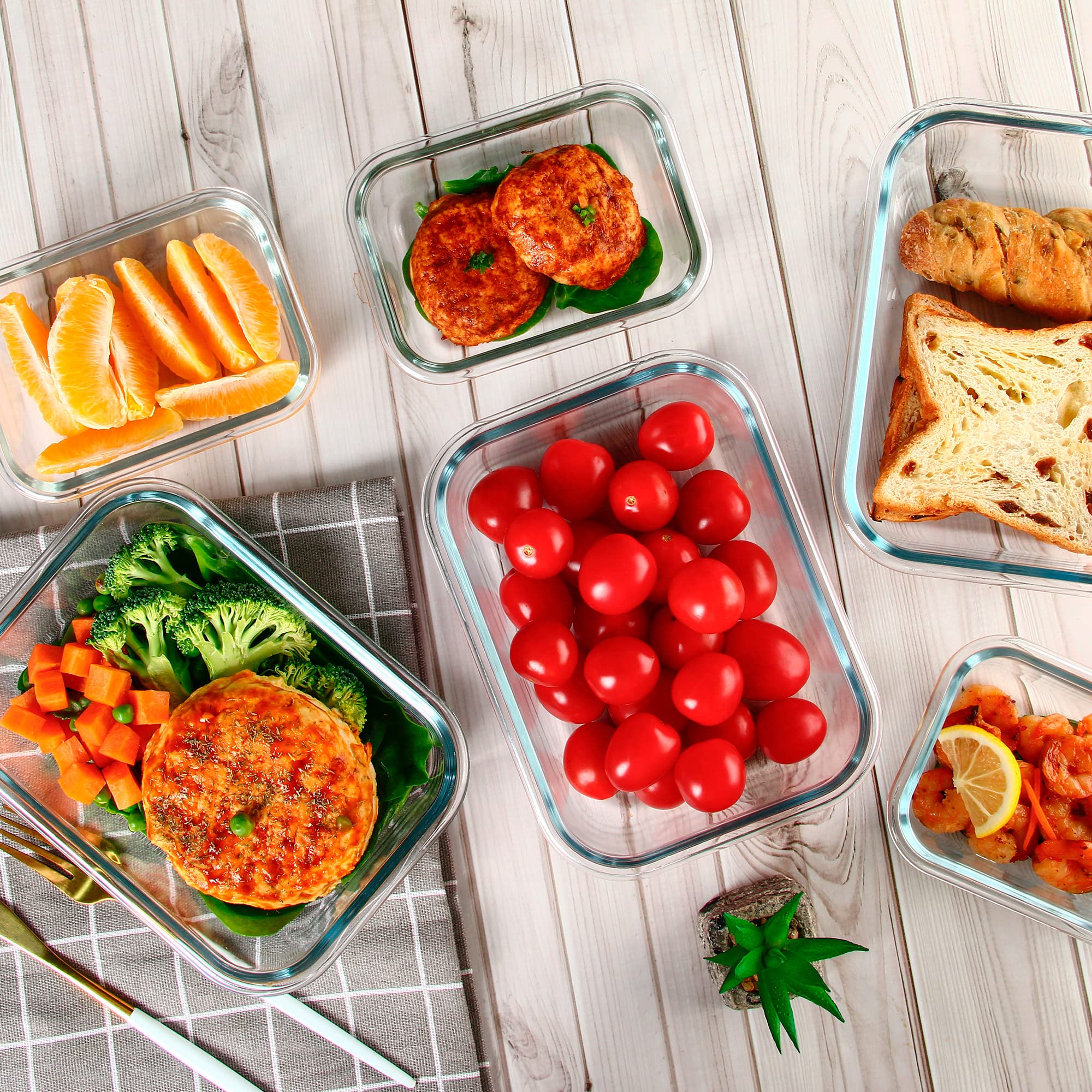 UMEIED 10 PACK Glass Food Storage Containers with Lids, Glass Airtight Meal Prep Container Set for Lunch, On the Go, Leftover, Kitchen Pantry Organizers and Storage, BPA Free & Leak Proof (Pink)