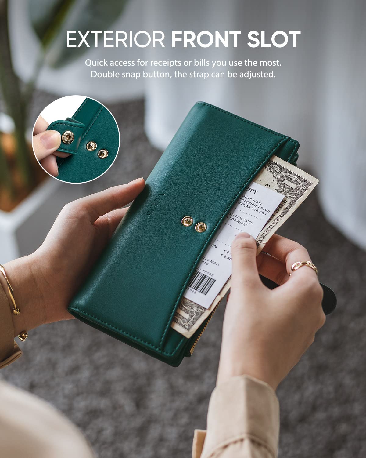 Vulkitty π©ππΉπΈπΆπππ Ultra Slim Thin Leather Wallets Womens Bifold Credit Card Women's Wallets Card Cases Money Organizers for Women Ladies Female Cash Purse Wallet, Green