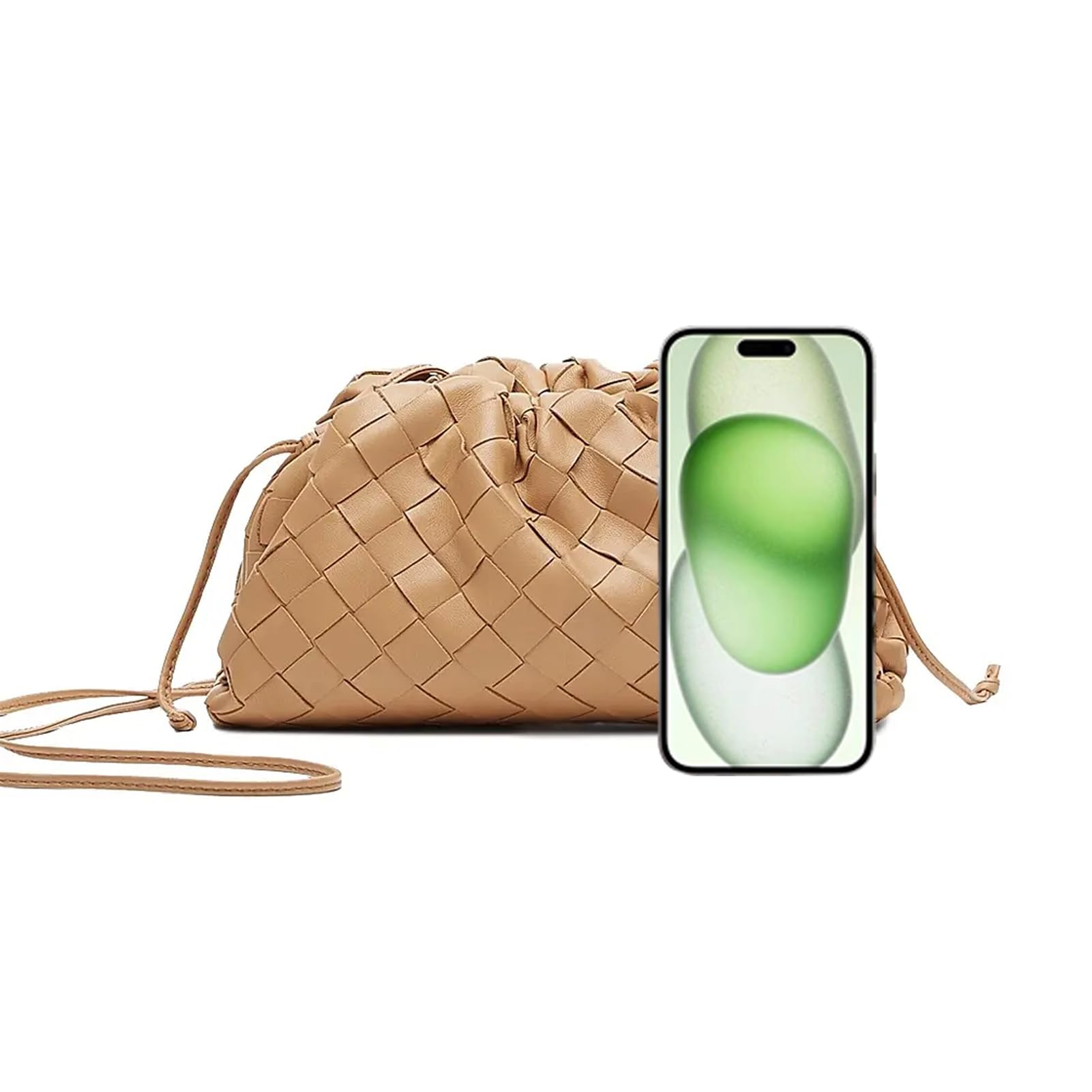 SUMICH Crossbody Purse for Women Quilted Clutch Handbag Dumpling Bag Cloud Purse Ruched Bag Handmade Leather Hobo Bag (Khaki)