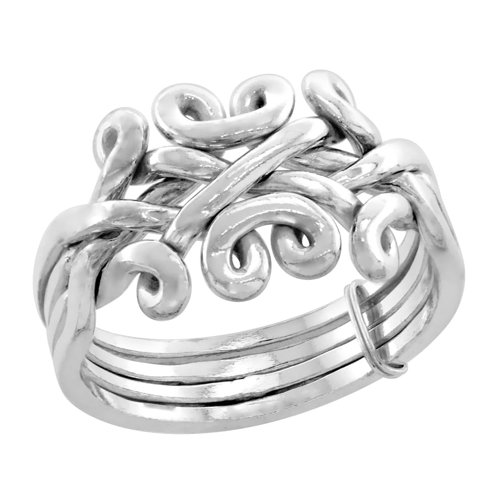 Sterling Silver 4-Piece Design Puzzle Ring Wire Wrapped for Men and Women 12.5mm wide size 9