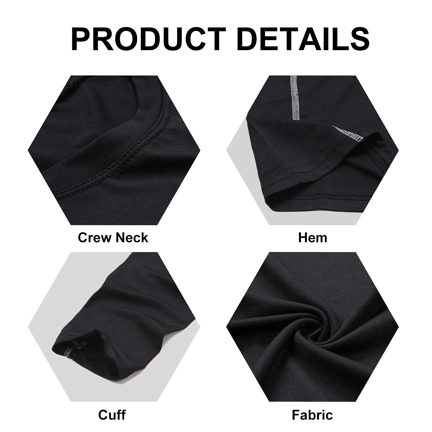 Sanke, 3 Pack Mens Compression Shirt Long Sleeve UV Protection Cooling Dry Fit Shirts Workout Baseball Undershirt, 3 Pack: White, Large