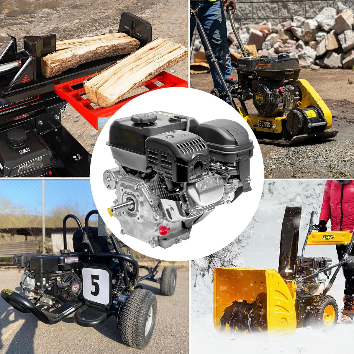 XtremepowerUS Electric Start 7 HP Go Kart Gas Engine Log Splitter Recoil/Electric Start Engine Gas Power Gasoline OHV Motor, Black